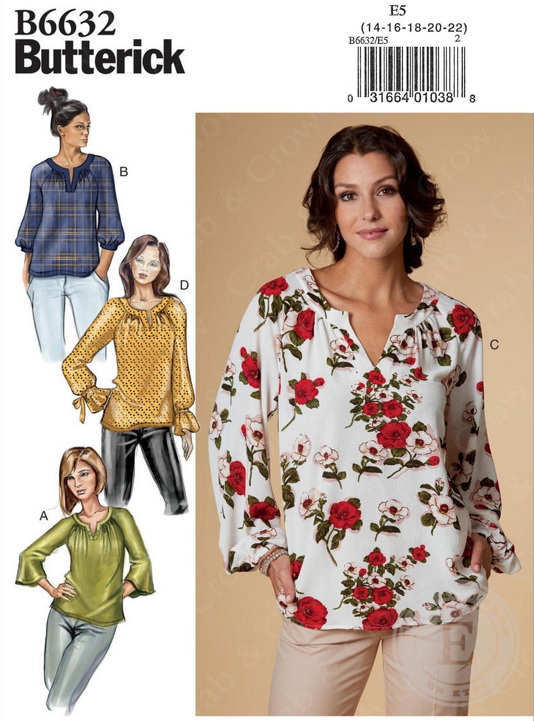 Butterick B6632 Sewing Pattern Misses Easy Loose Fitting Pullover Top ...