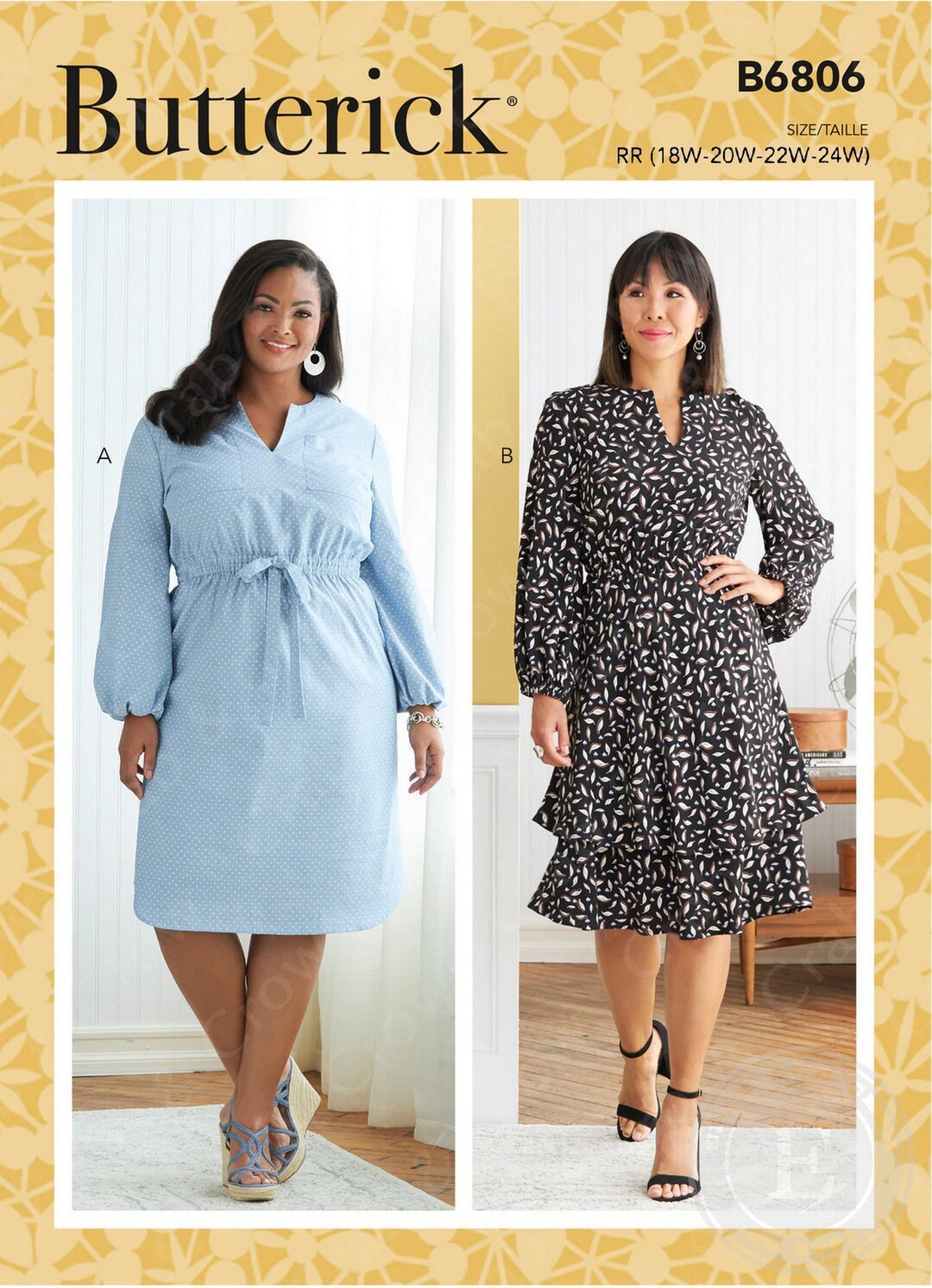 Butterick B6806 Sewing Pattern Womens Plus Size Notch Neck Dress With ...