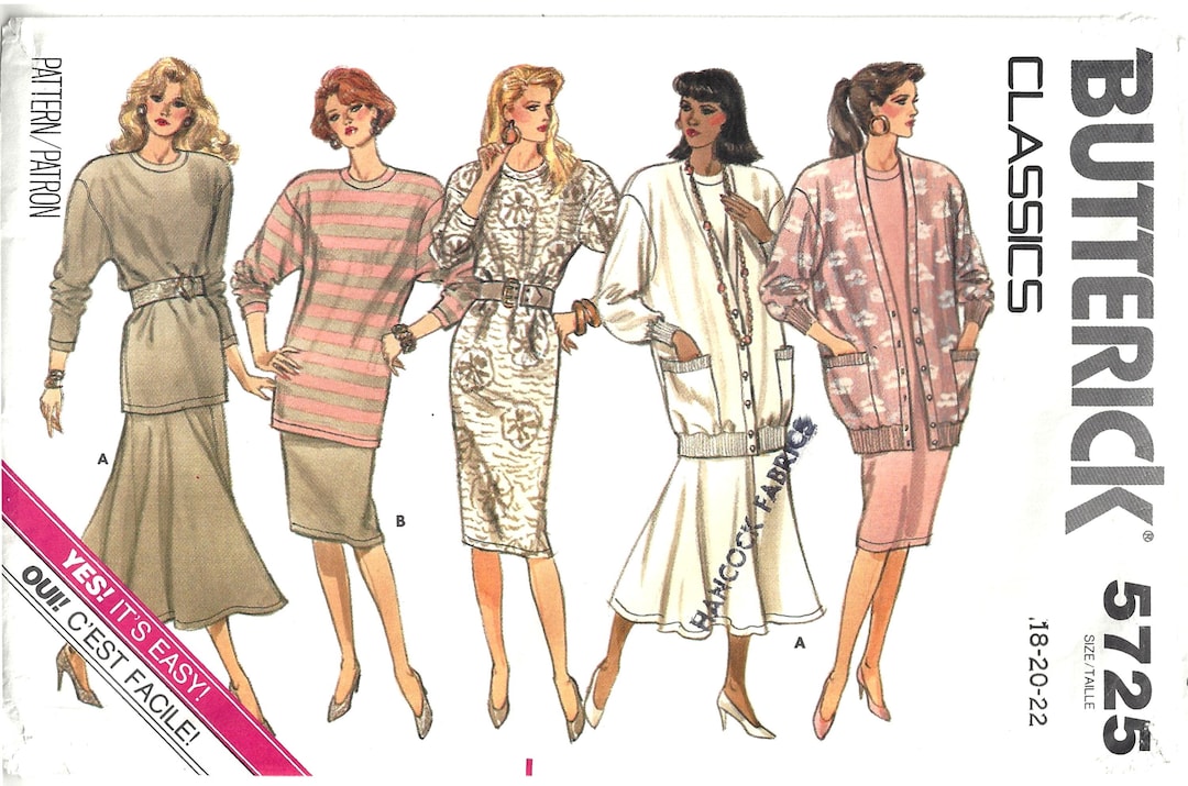 Butterick 5725 Sewing Pattern Misses Vtg 80s Loose Fitting Cardigan ...