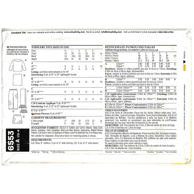 New Look 6553 Sewing Pattern for Toddlers Skirt Scarf Pants Lined ...