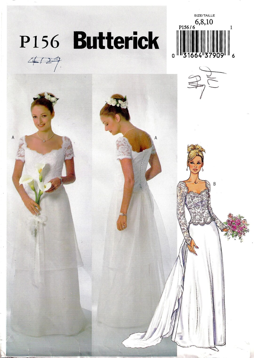 Butterick P156 Sewing Pattern Misses Lace Bodice Bridal Dress With ...