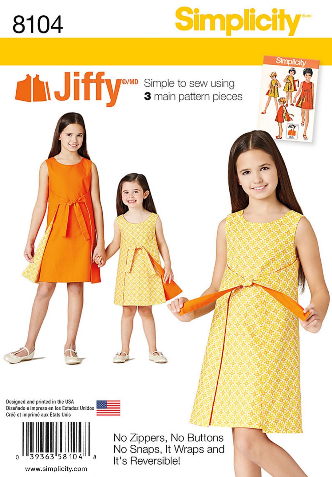 Simplicity 8104 Sewing Pattern Girls Jiffy Simple to Sew Reversible ...