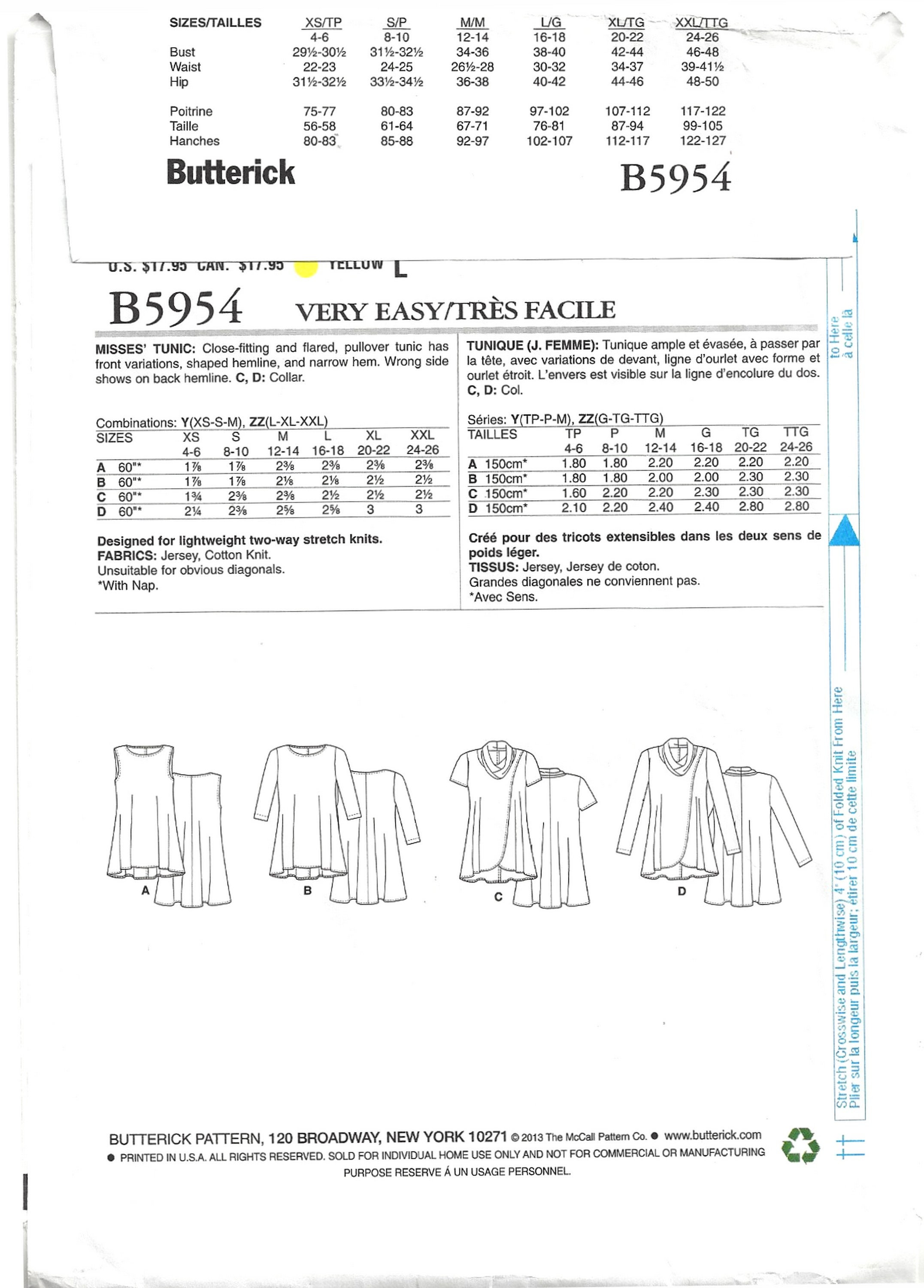 Butterick B5954 Sewing Pattern Misses Very Easy Fit and Flare Knit ...