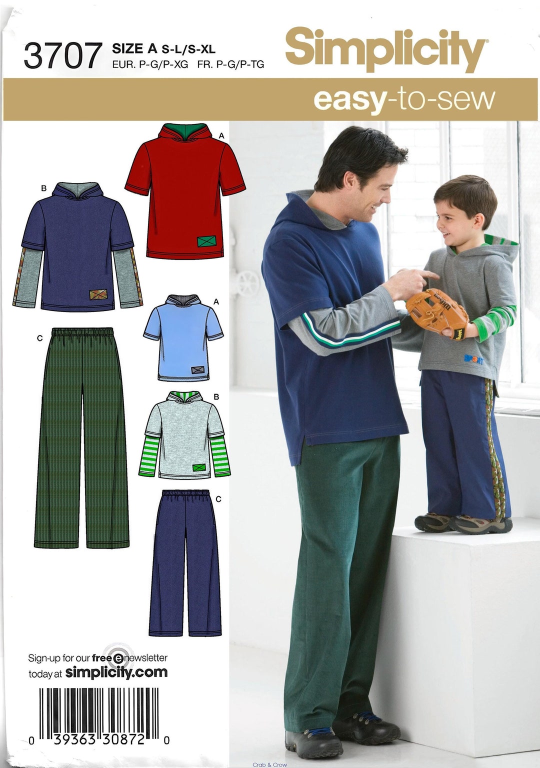 Simplicity 3707 Sewing Pattern Mens and Boys Easy to Sew Pullover Knit ...