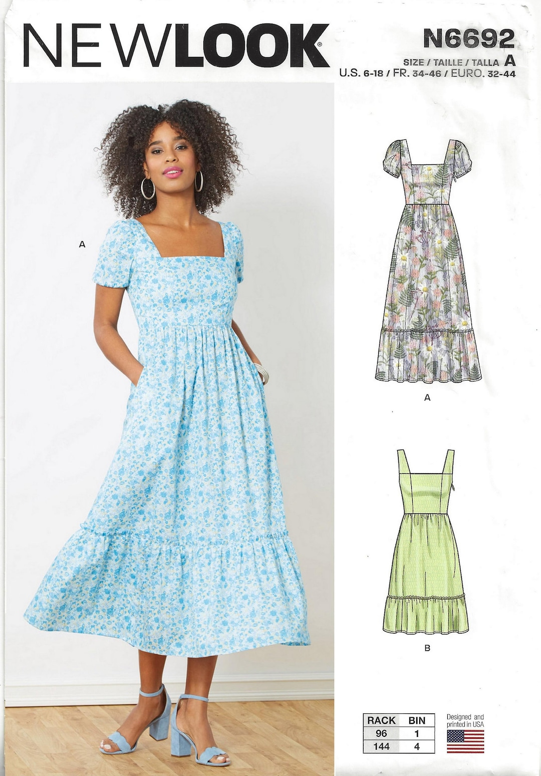 New Look N6692 Sewing Pattern for Misses Smocked Back Dress With Sleeve ...