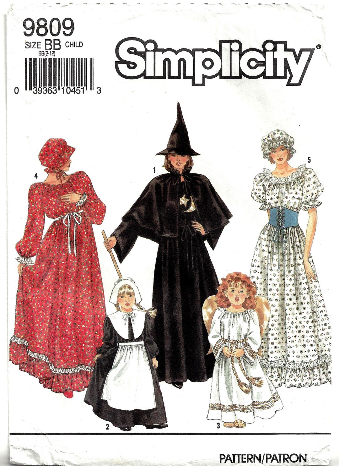 Simplicity 9809 Childrens Halloween Costume Witch Angel Pilgrim Dress ...