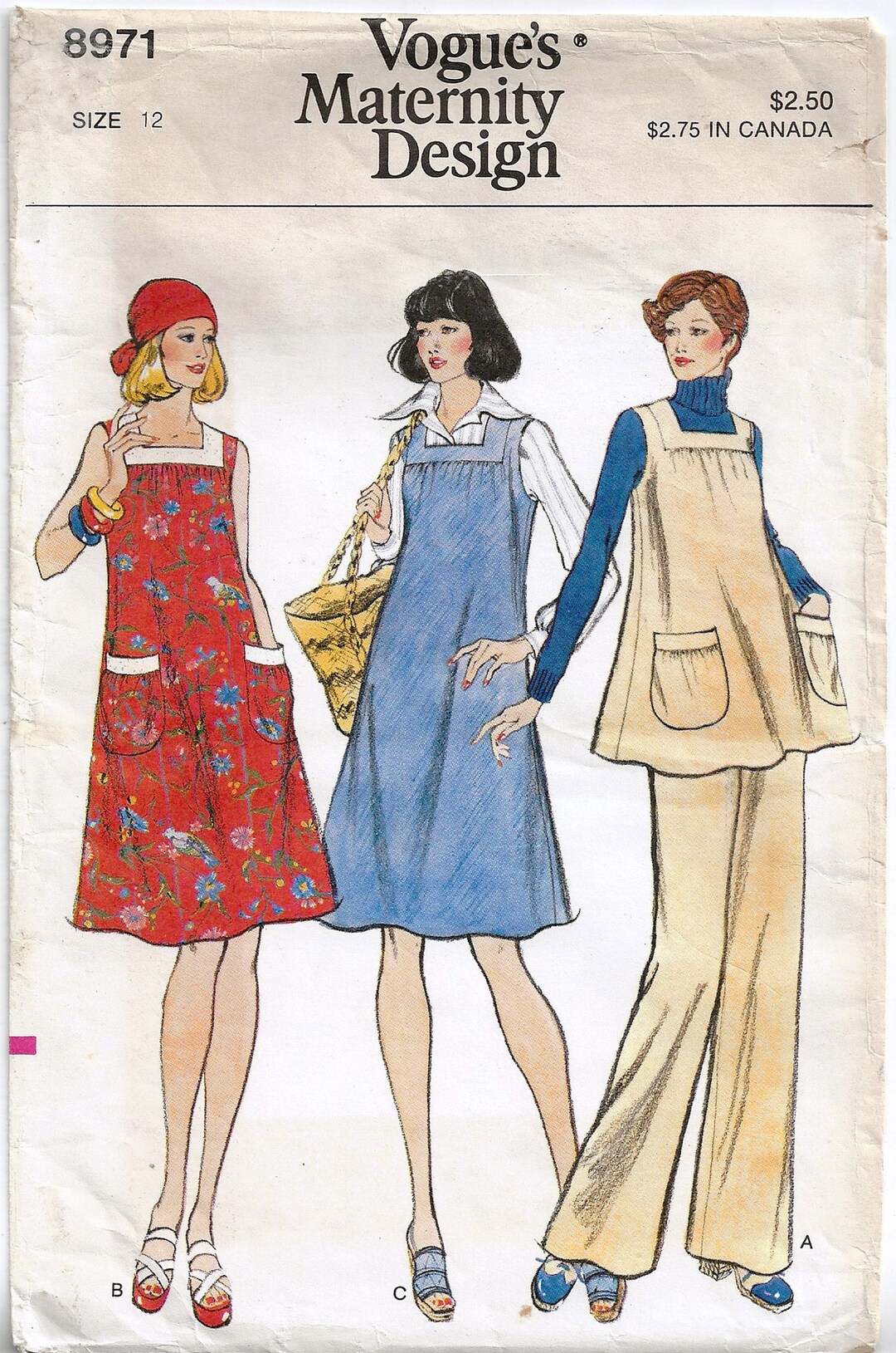 Vogue 8971 Sewing Pattern Misses Vintage 70s Maternity Dress Jumper or ...