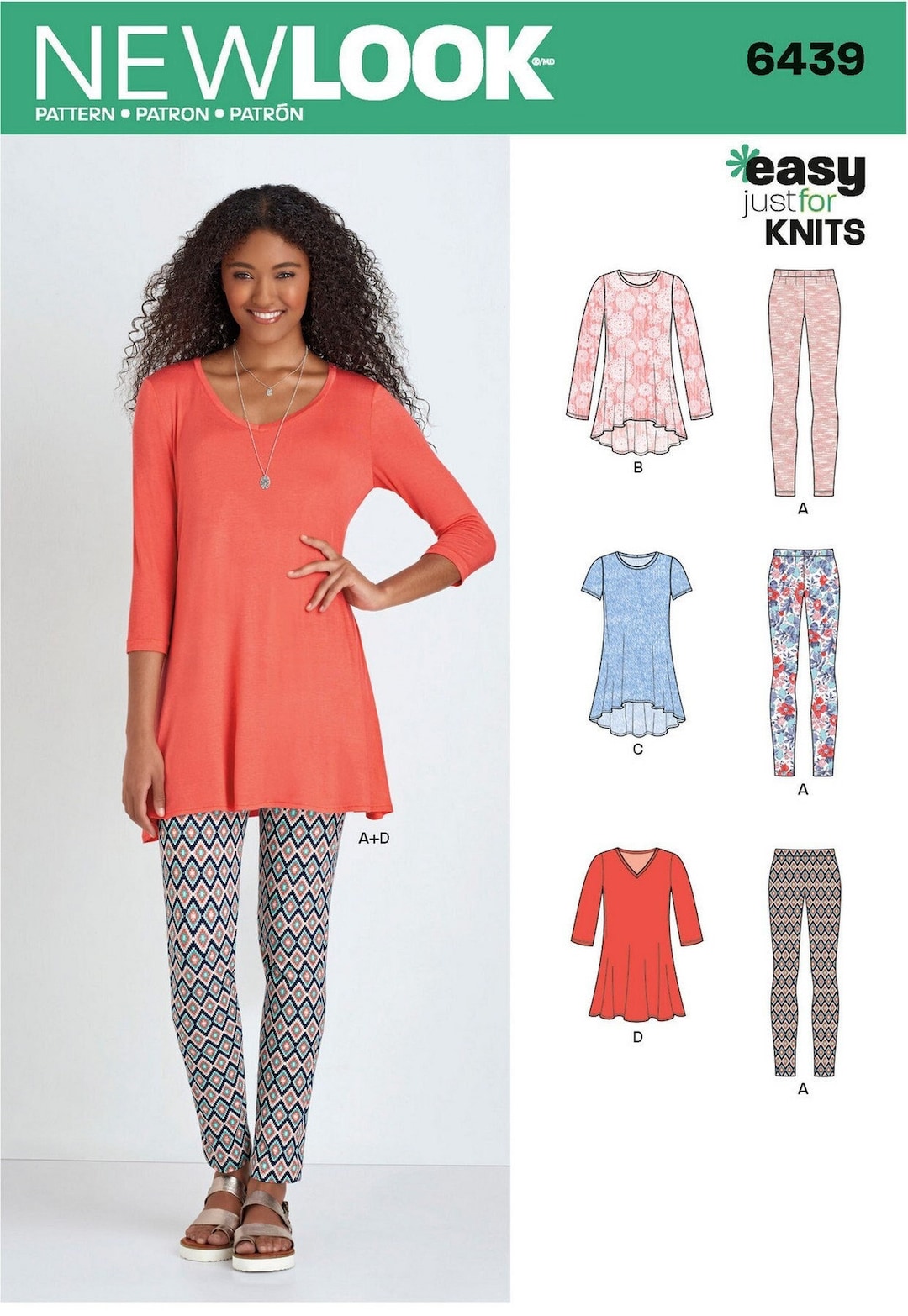 New Look 6439 Sewing Pattern Misses Easy Knit Tunics With Legging Sz XS ...