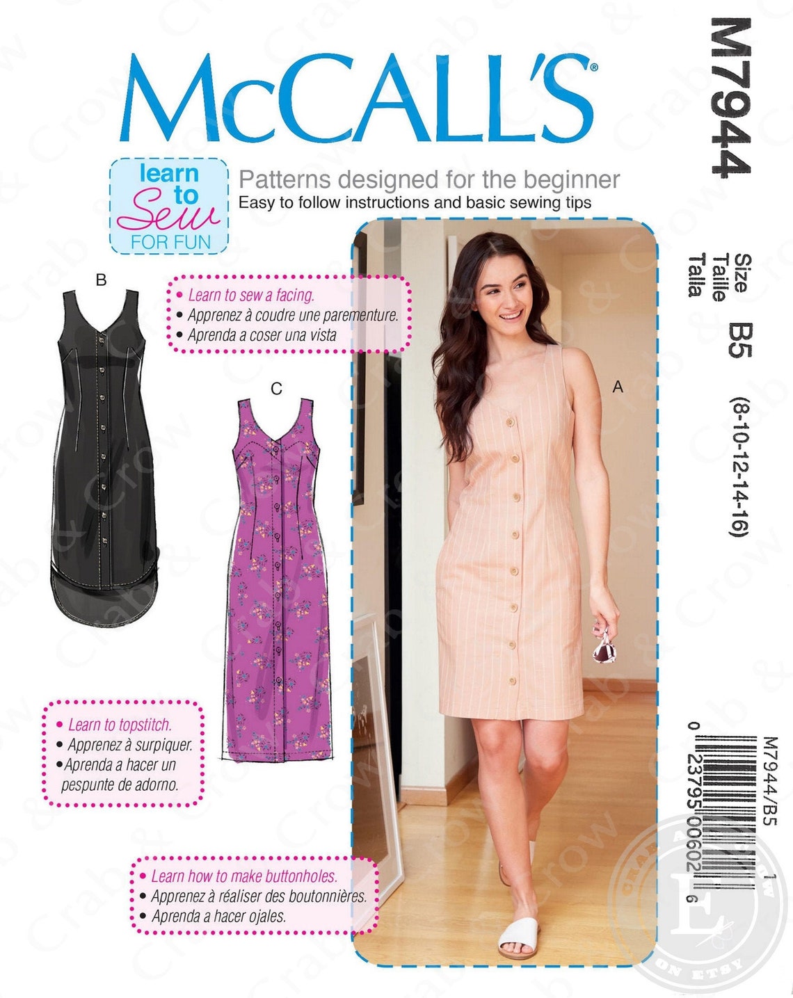 McCalls M7944 Sewing Pattern for Sleeveless Button Front | Etsy