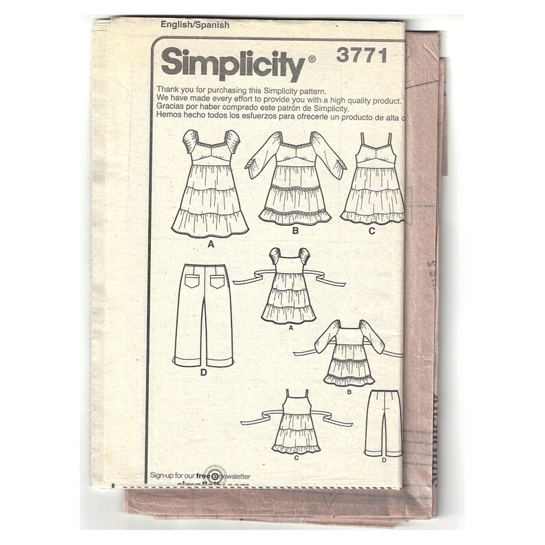 Simplicity 3771 Sewing Pattern Childs Dress or Tunic and Capri Pants ...