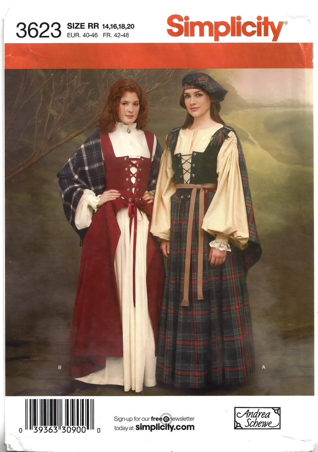 Simplicity 3623 Sewing Pattern Misses Celtic Costume Blouse Skirt Shawl ...