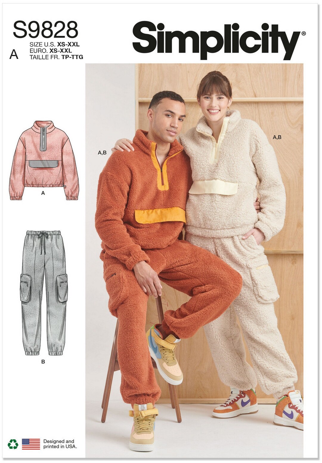 Simplicity S9828 Sewing Pattern Misses Mens Unisex Half Zip Sweatshirt ...