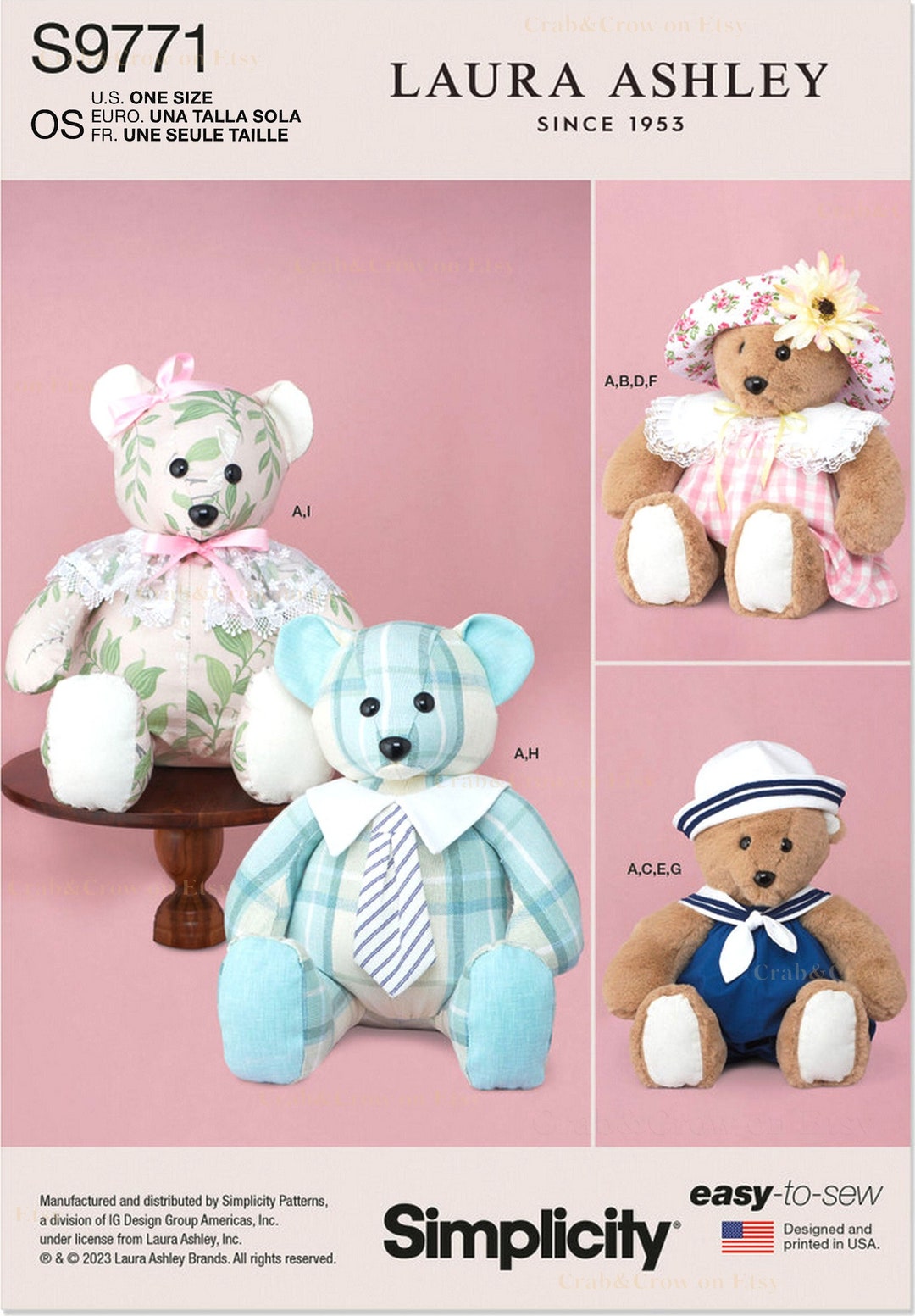 Simplicity S9771 Sewing Pattern for Plush Teddy Bear With - Etsy