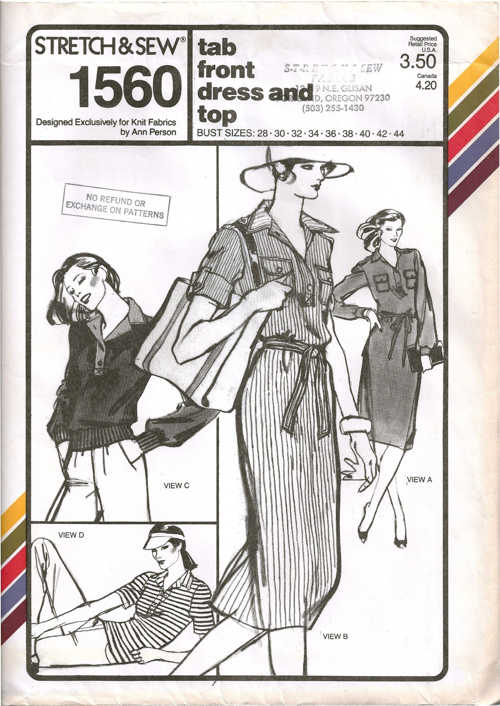 Stretch & Sew 1560 Sewing Pattern Misses Tab Front Dress and Top Patch ...