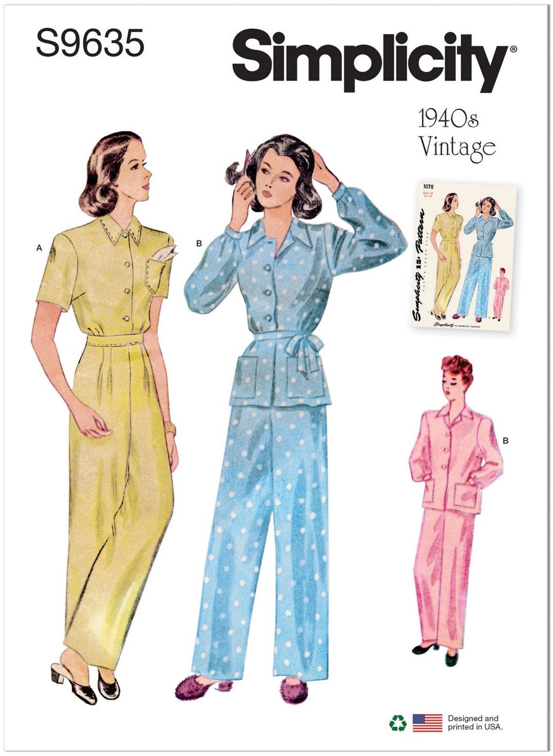 Simplicity S9635 Sewing Pattern Misses Vintage 40s Reproduction Lounge ...