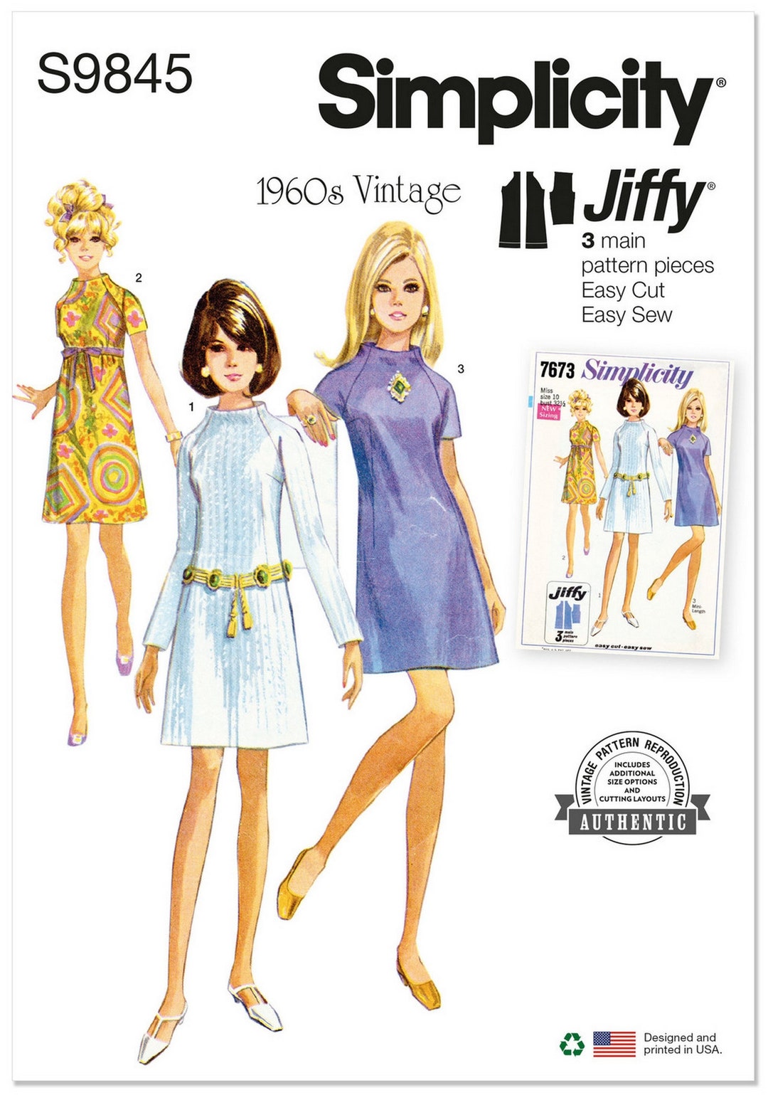 Simplicity S9845 Sewing Pattern Misses Vintage 60s Reproduction Jiffy ...