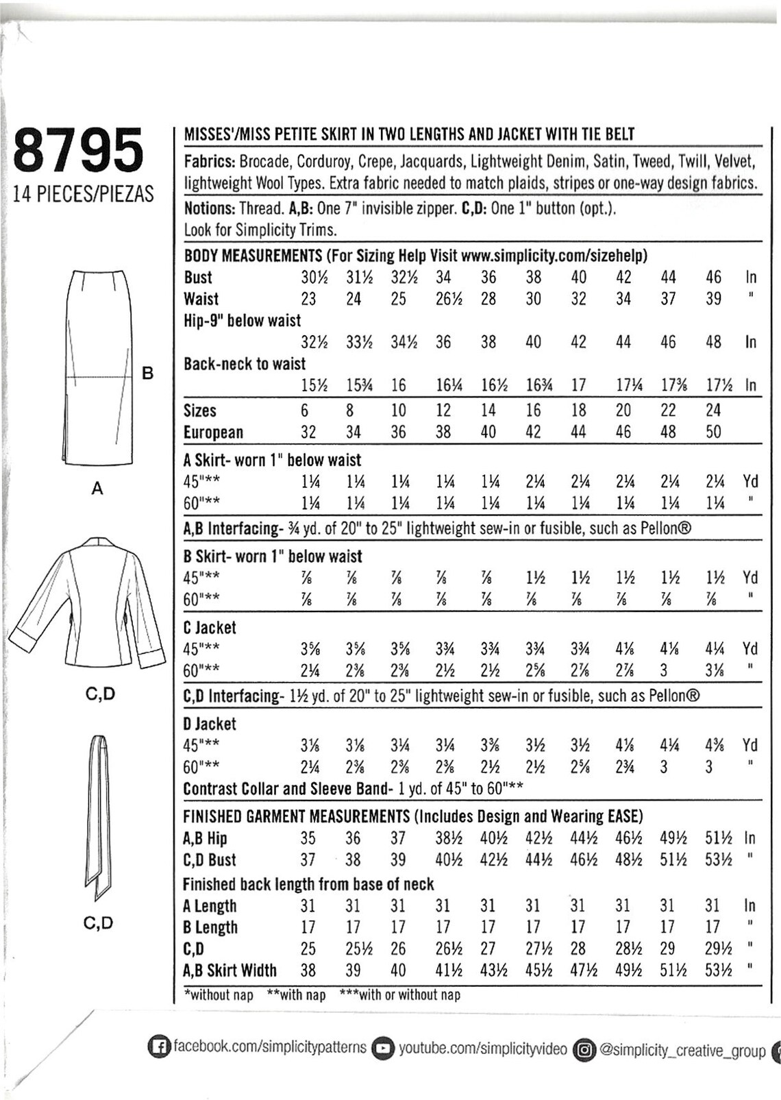 Simplicity 8795 Sewing Pattern Misses Skirt in Two Lengths and - Etsy