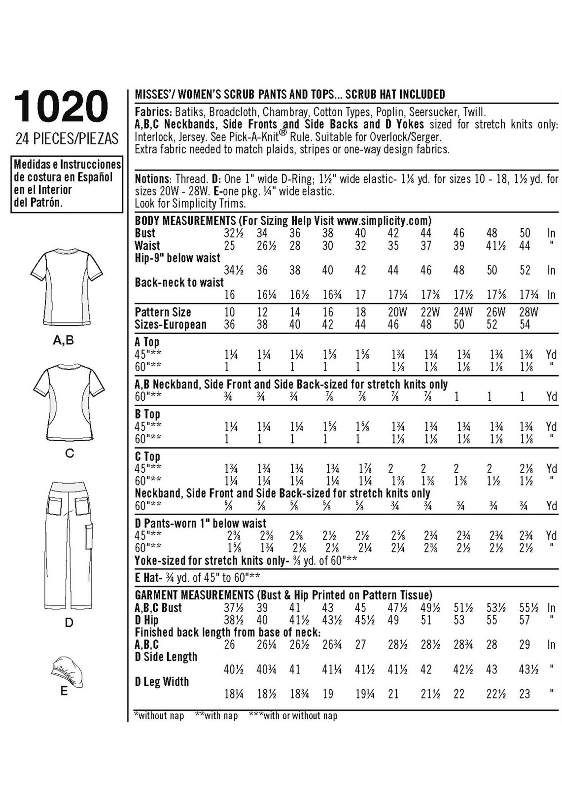 Simplicity 1020 Sewing Pattern Easy to Sew Scrubs Pull on - Etsy