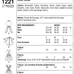 Simplicity 1221 Sewing Pattern Misses Vintage 1940s Reproduction Aprons ...