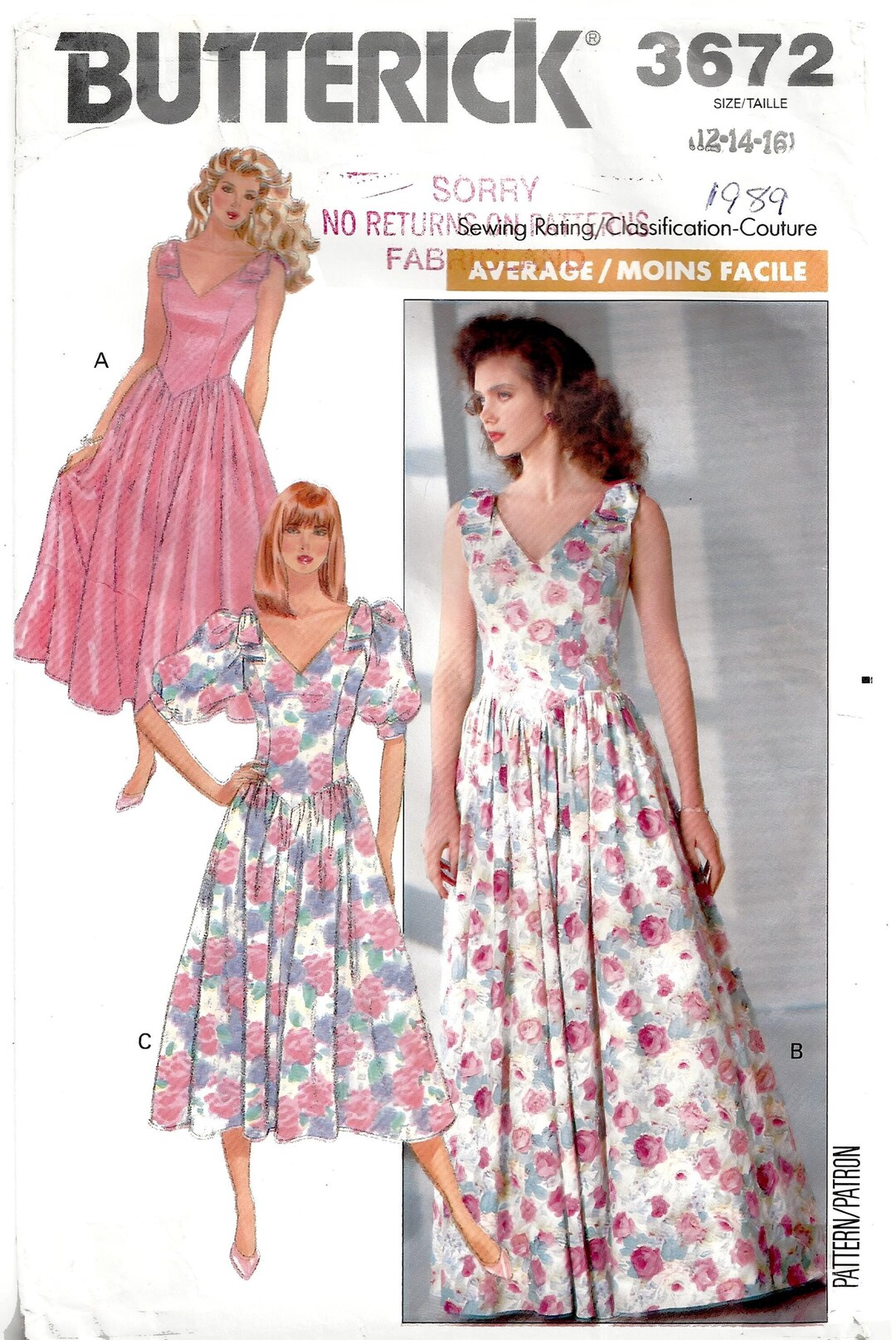 Butterick 3672 Sewing Pattern Misses Vintage 80s Shaped Waist Dresses ...