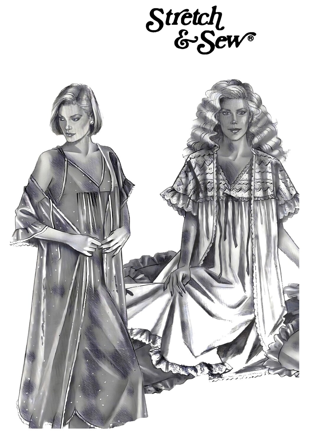 Stretch and Sew 2095 Sewing Pattern Misses Lacy Gown and Robe Sz PT-L ...