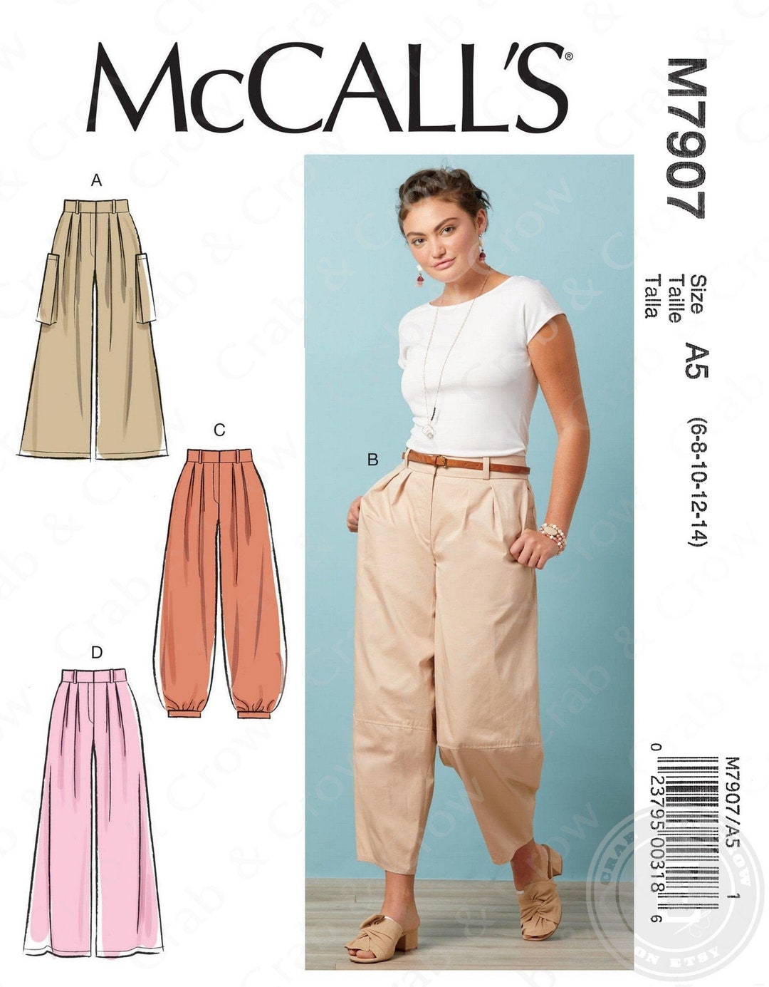 Mccalls M7907 Sewing Pattern Misses Easy Loose Fitting Fly Front Pants ...