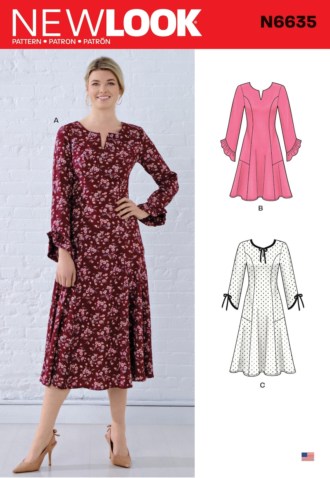 New Look N6635 Sewing Pattern for Misses Split Neck Princess Seam Dress ...