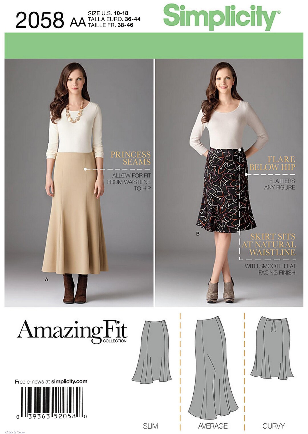 Simplicity 2058 Sewing Pattern for Amazing Fit Skirt in Two Lengths ...