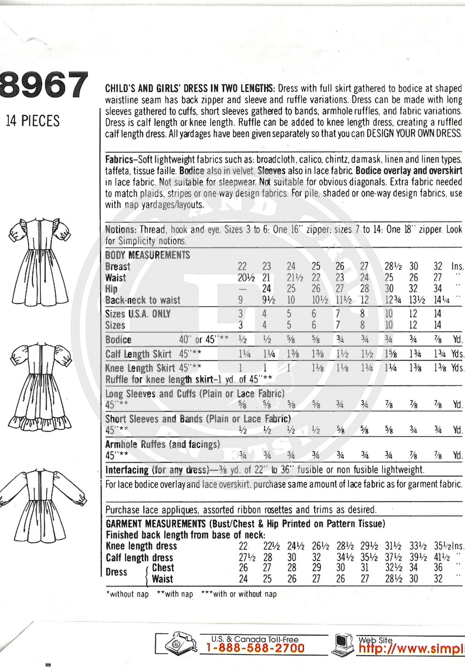 Simplicity 8967 Sewing Pattern Design Your Own Dress Childs Sleeveless ...