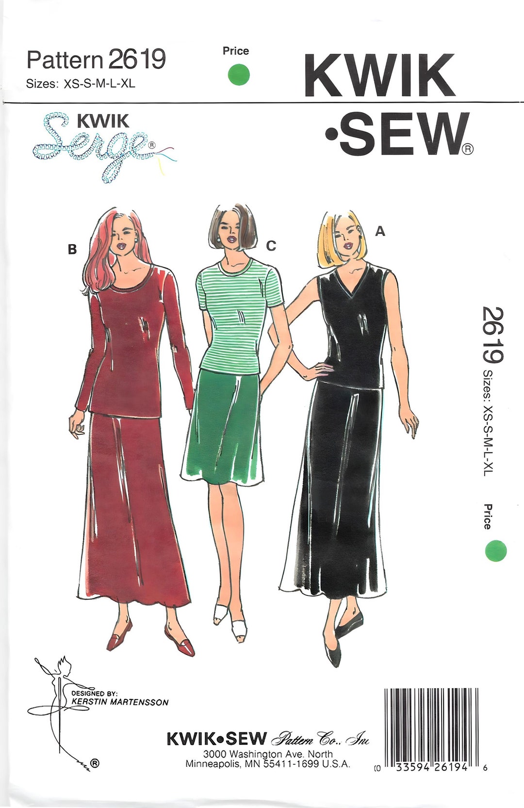 Kwik Sew 2619 Sewing Pattern for Misses Knit Skirts and Tops XS-XL ...