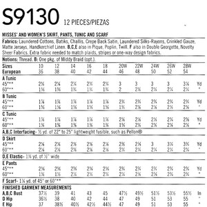 Simplicity S9130 Sewing Pattern Easy to Sew Skirt Pants Tunic Top and ...