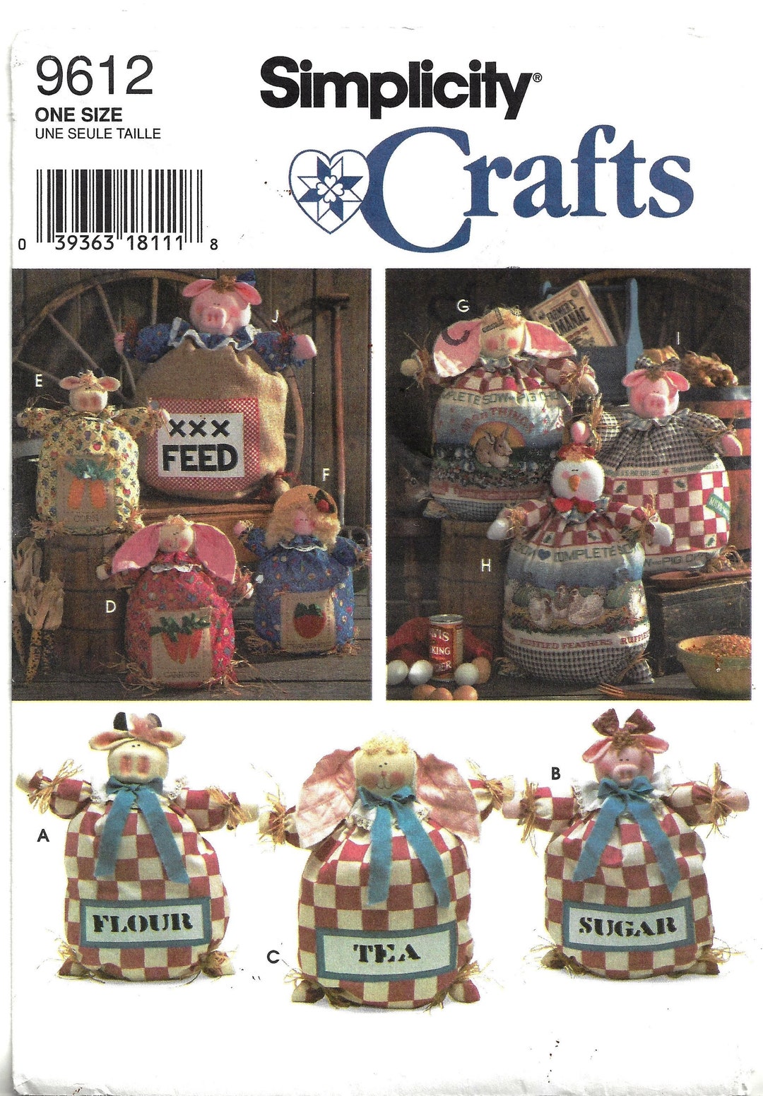 Simplicity 9612 Sewing Pattern for Feed Sack Dolls in Three Sizes Uncut ...