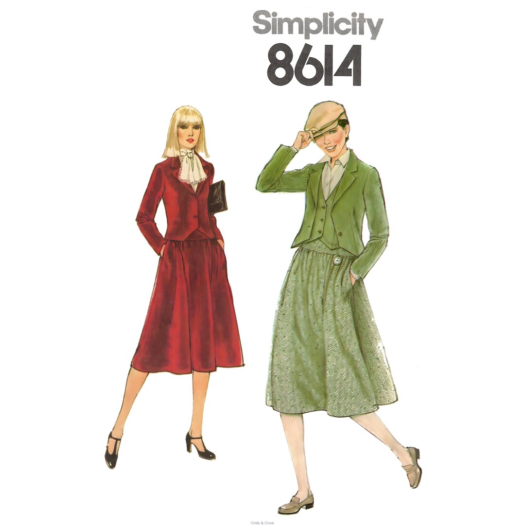Simplicity 8614 Sewing Pattern Misses Vintage 70s Skirt Lined Vest and Unlined Jacket Sz 12 ...