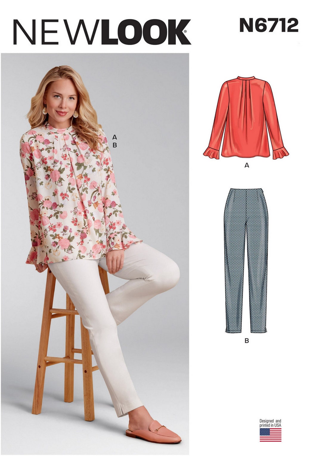 New Look N6712 Sewing Pattern Misses Pleat Neck Top With Ruffle Cuffs ...