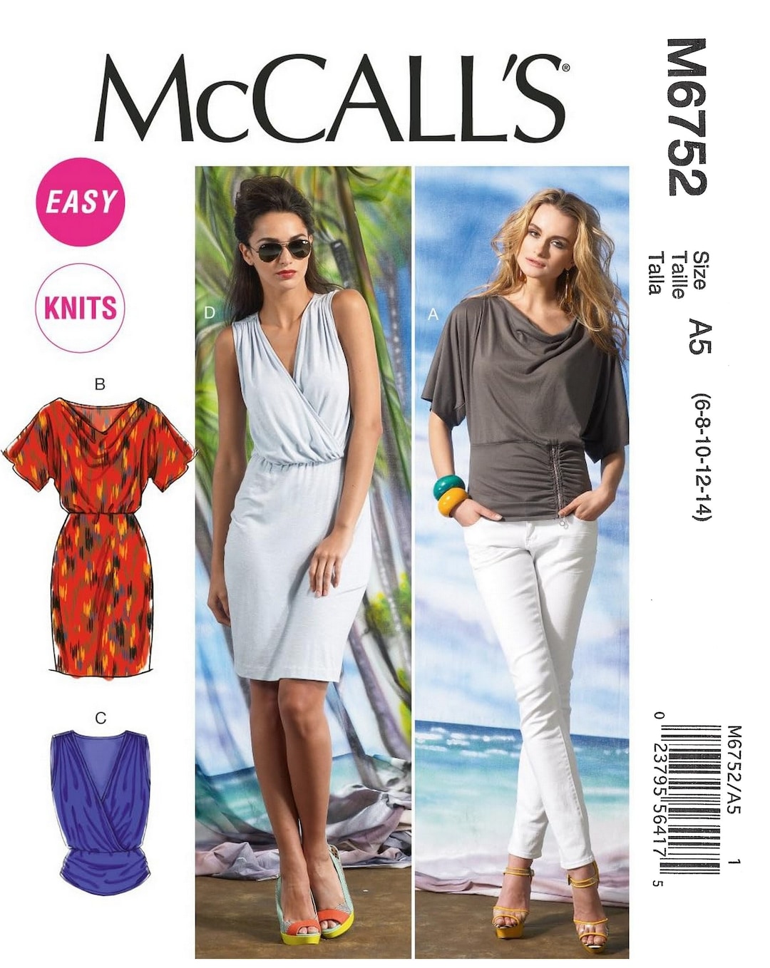 Mccalls M6752 Sewing Pattern Misses Easy Pullover Knit Tops and Dresses ...