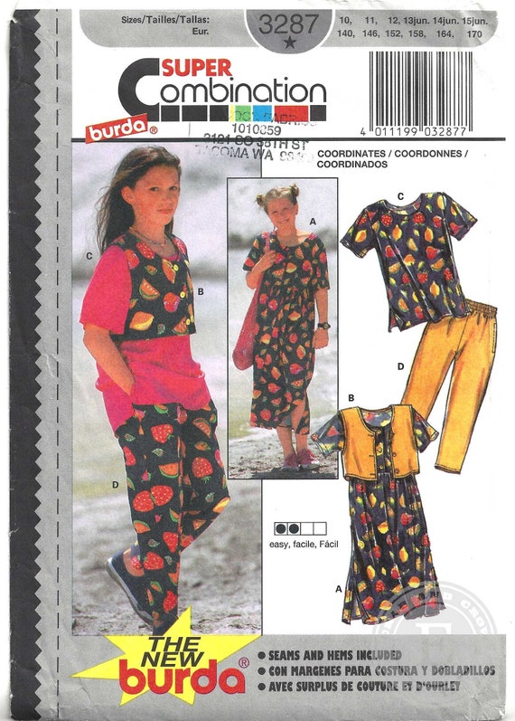 Burda 3287 Sewing Pattern for Girls and Juniors Coordinates - Etsy