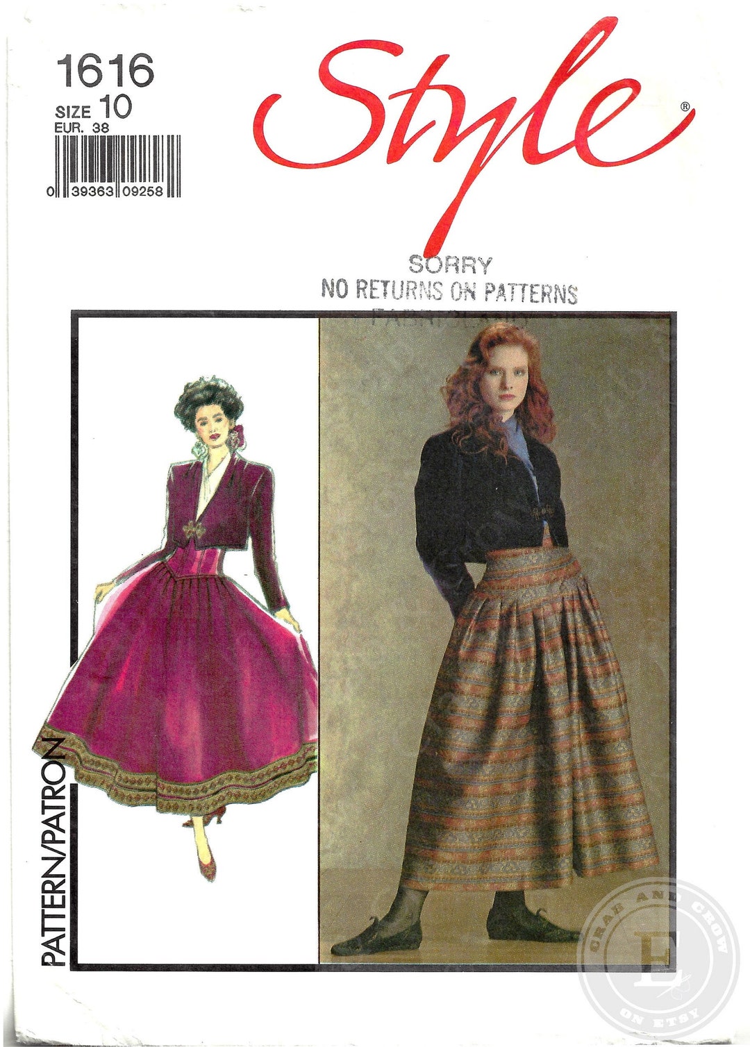 Style 1616 Sewing Pattern Misses Lined Bolero Jacket and Stitched ...