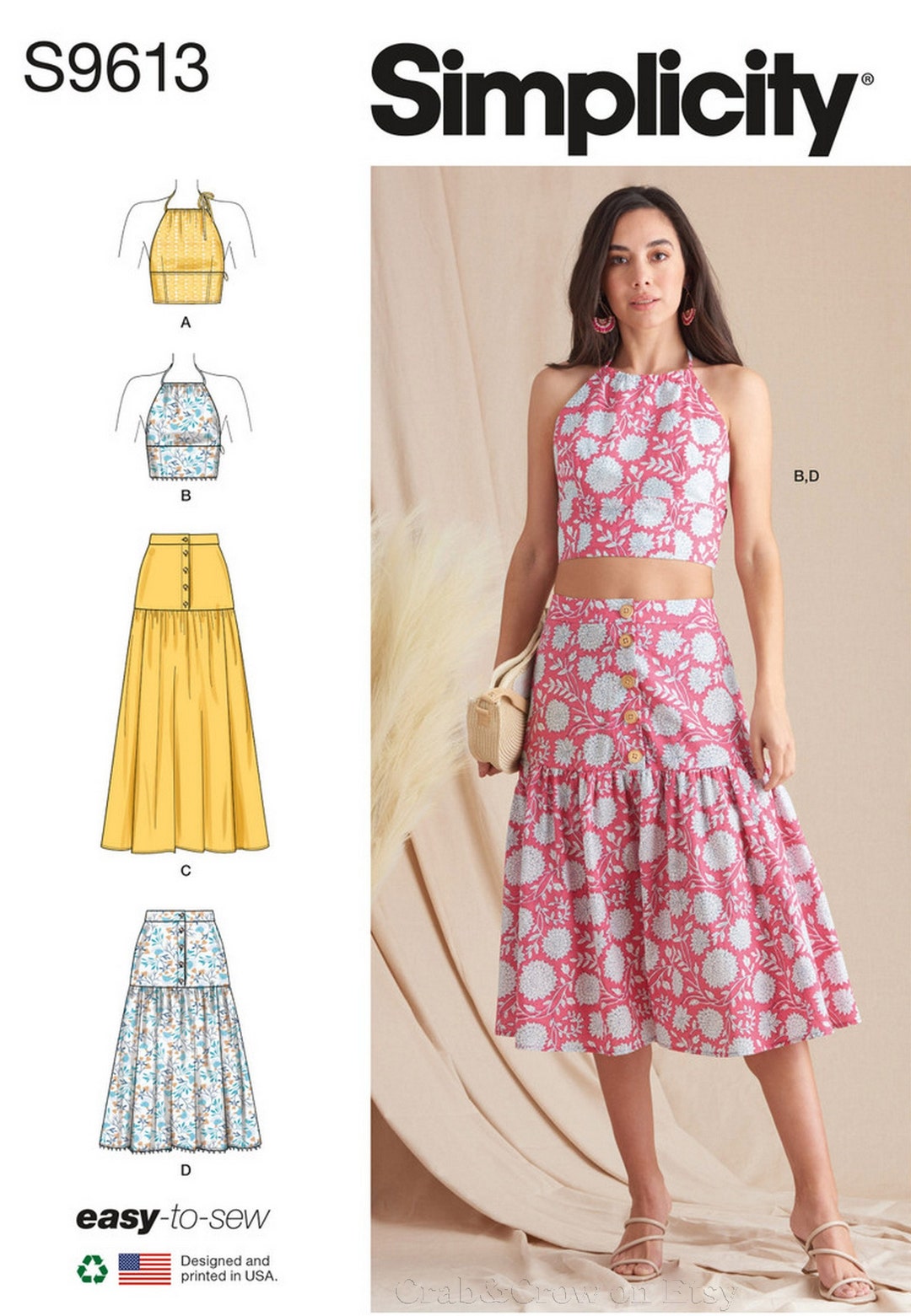 Simplicity S9613 Sewing Pattern for Misses Crop Halter Top and Tiered ...