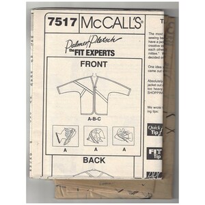 Mccalls 7517 Sewing Pattern the Creative Jacket Misses Lined or Unlined ...