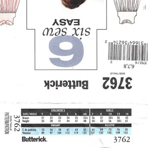 Butterick 3762 Sewing Pattern for Six Sew Easy Girls Slightly Flared ...
