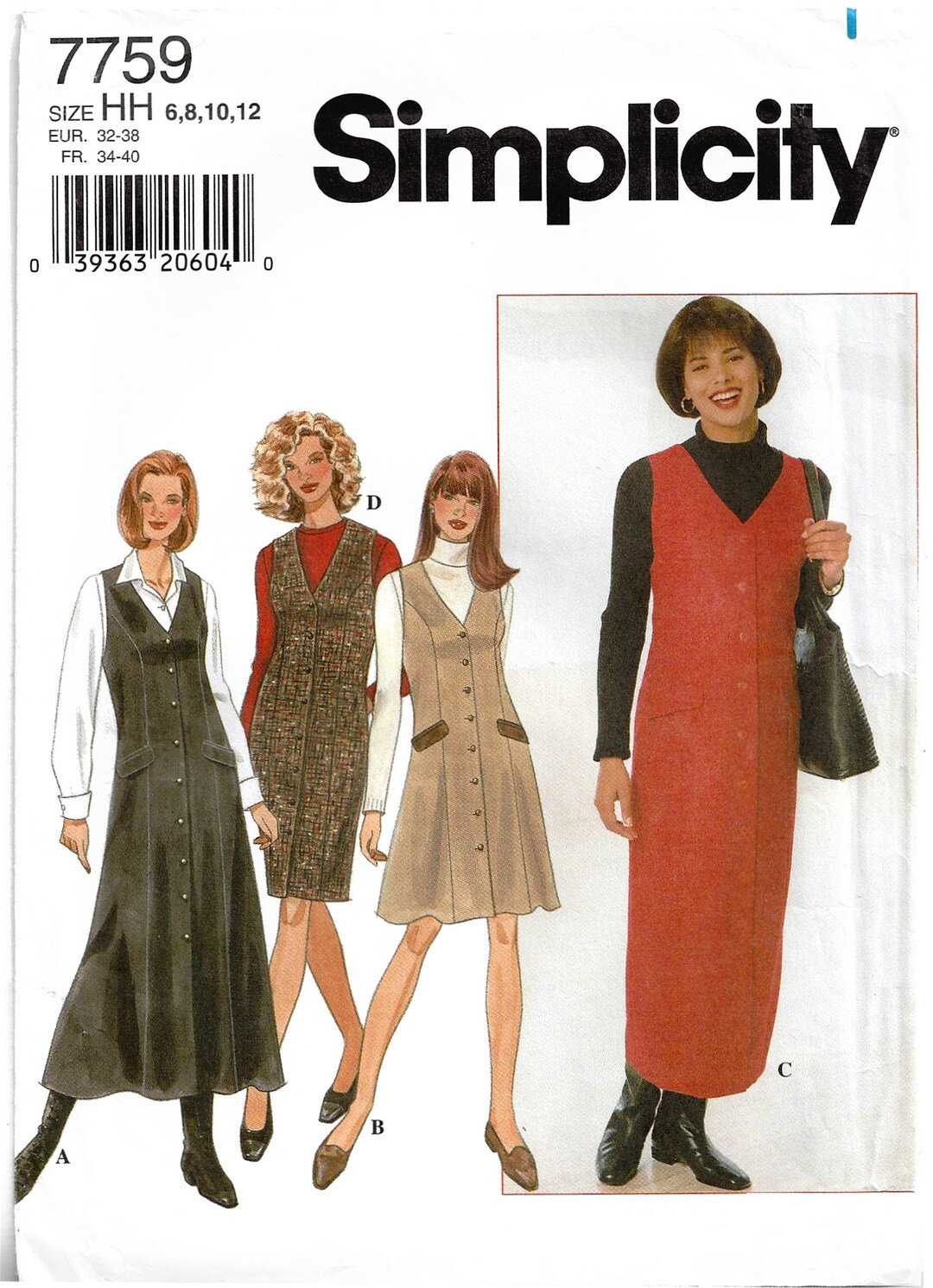 Simplicity 7759 Sewing Pattern Misses Vintage 90s Button Front V-neck ...