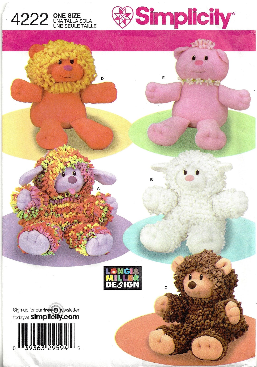 Simplicity 4222 Sewing Pattern for Loopy Stuffed Animals Puppy Dog Lamb ...