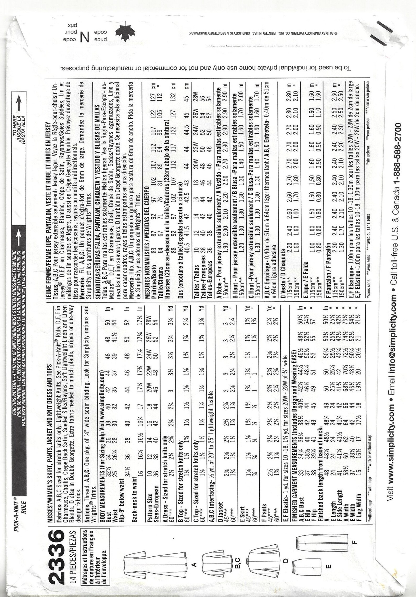 Simplicity 2336 Sewing Pattern Skirt Pants Jacket and Knit | Etsy