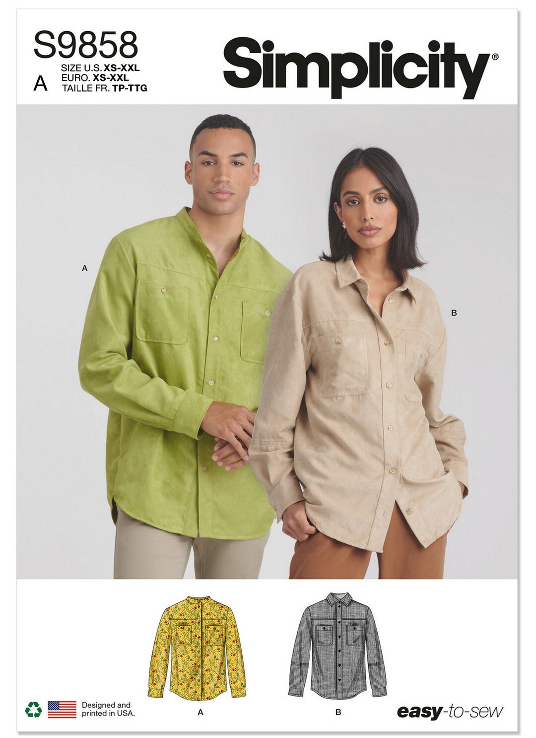 Simplicity S9858 Sewing Pattern Misses and Mens Unisex Classic Button ...