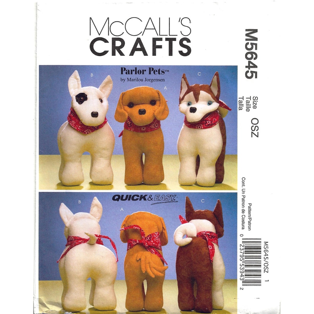 Mccalls M5645 Sewing Pattern Parlor Pets Stuffed Dogs by Marilou ...