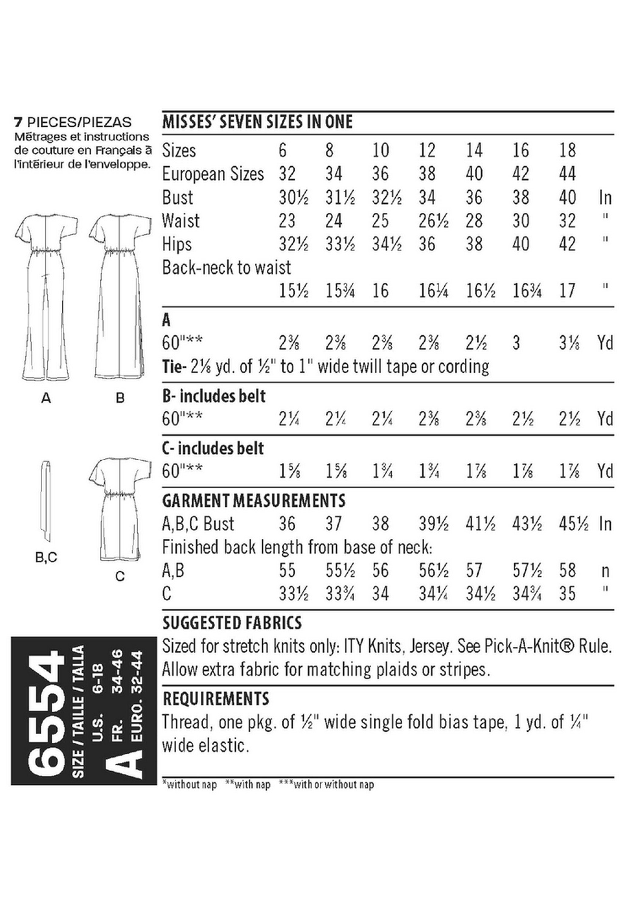 New Look 6554 Sewing Pattern for Misses Knit Jumpsuit and Dresses Sz 6 ...