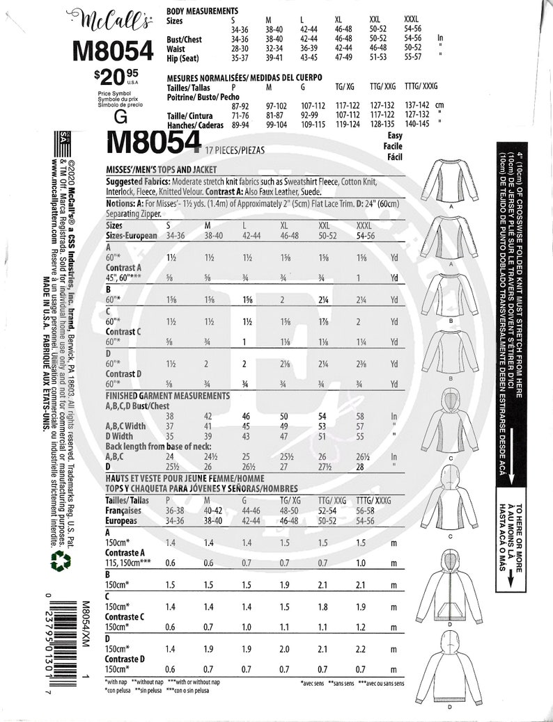 McCalls M8054 Sewing Pattern Misses and Men's Tops and | Etsy