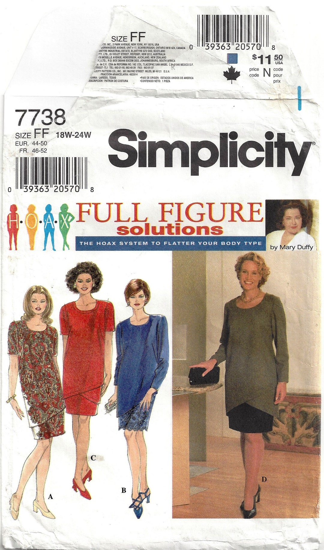 Simplicity 7738 Sewing Pattern Full Figure Solutions Womens Two Piece ...