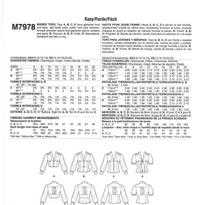 Mccalls M7978 Sewing Pattern Misses Easy Tops Midriff Yoke Detail ...