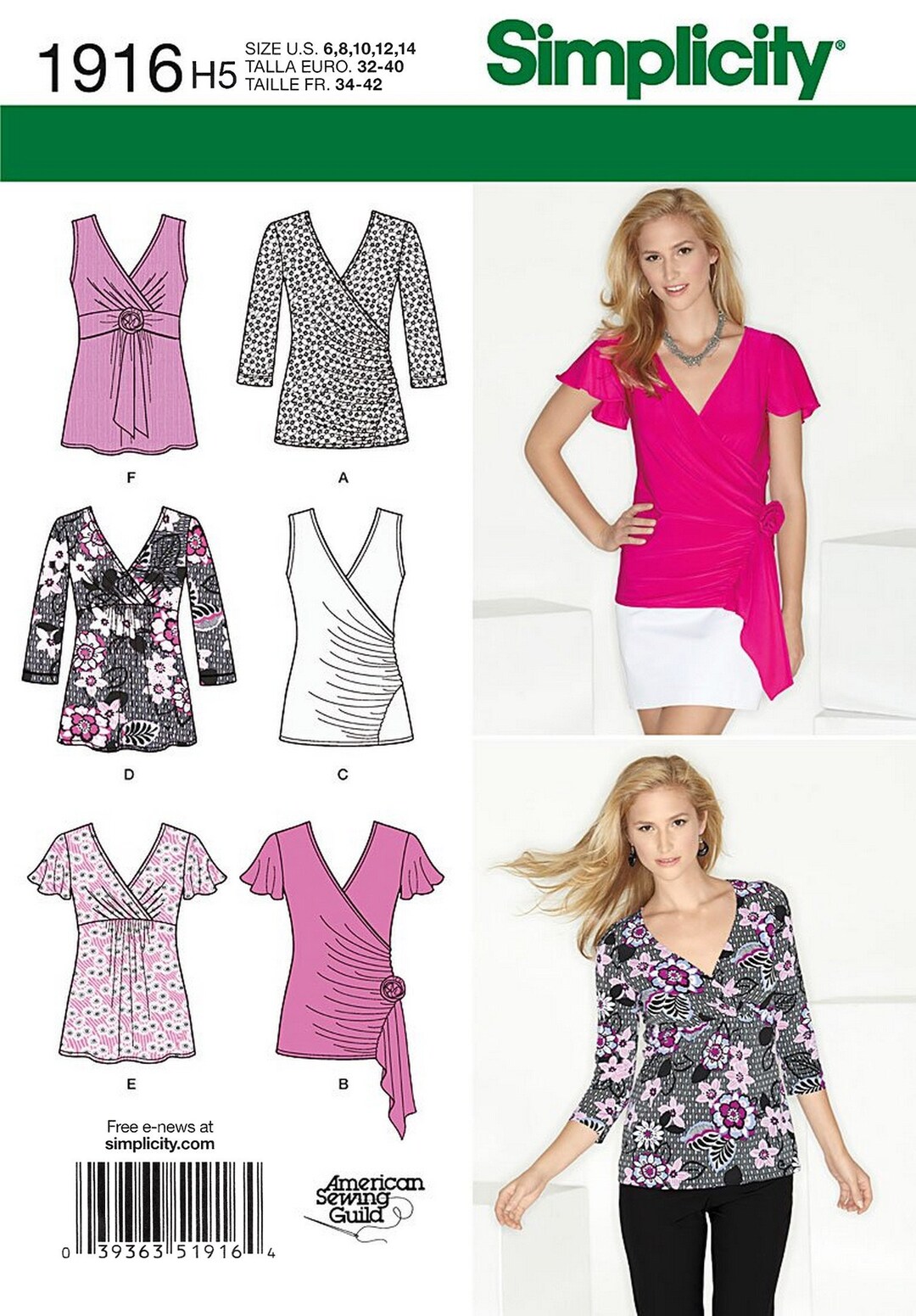 Simplicity 1916 Sewing Pattern for Misses Knit Tops With Sleeve ...